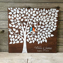 Tree & 2 Birds Wedding Custom Guest Signature Board | Wooden Wedding G ...